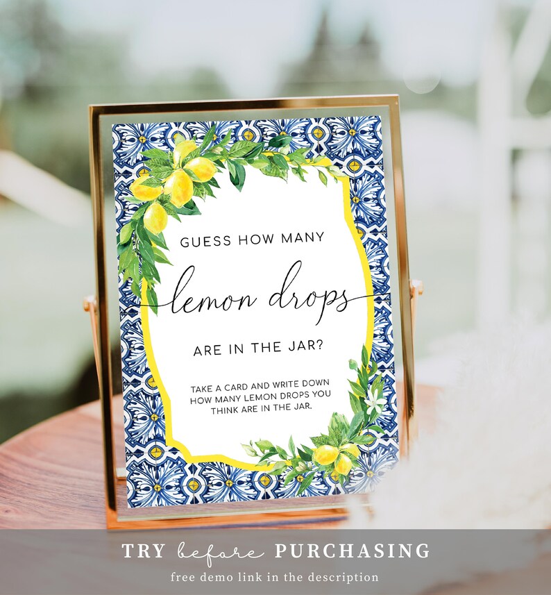 Guess How Many Lemon Drops Game Card and Sign Bundle Positano - Etsy