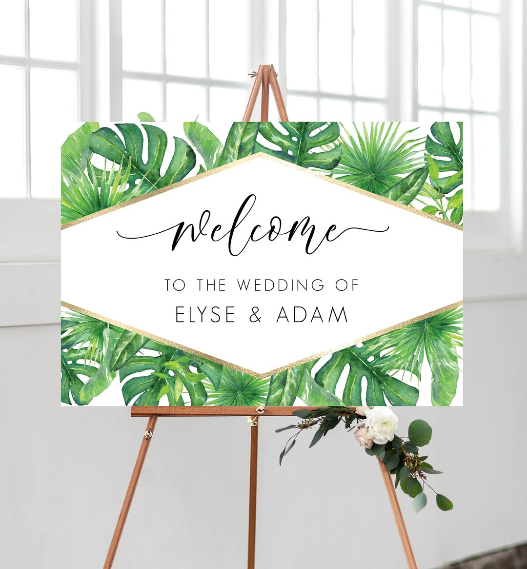 Tropical Greenery Welcome Sign - Wedding Welcome Sign - Bridal Shower ...