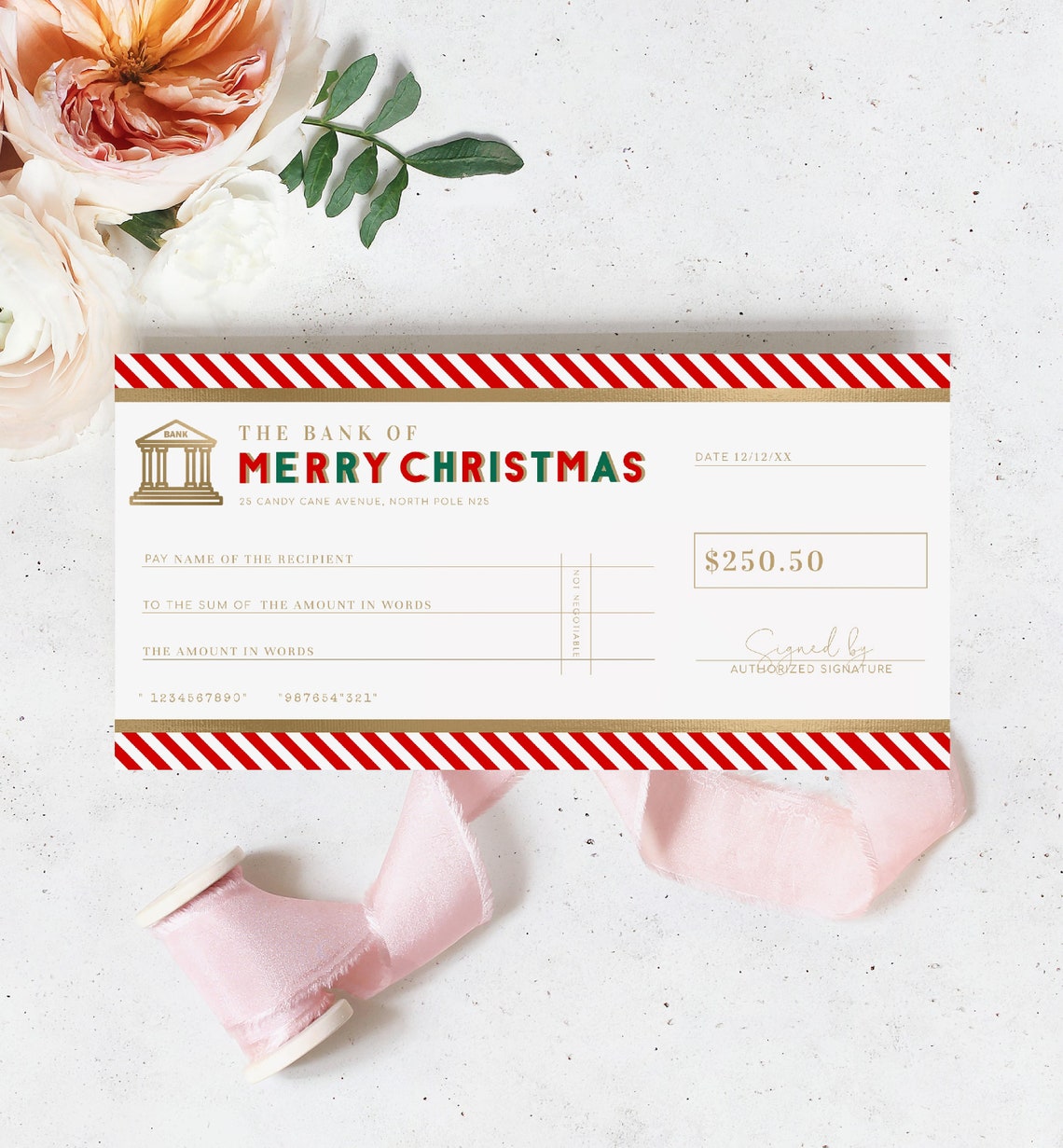 Christmas Cheque Template Fake Bank Cheque Gift Voucher - Etsy