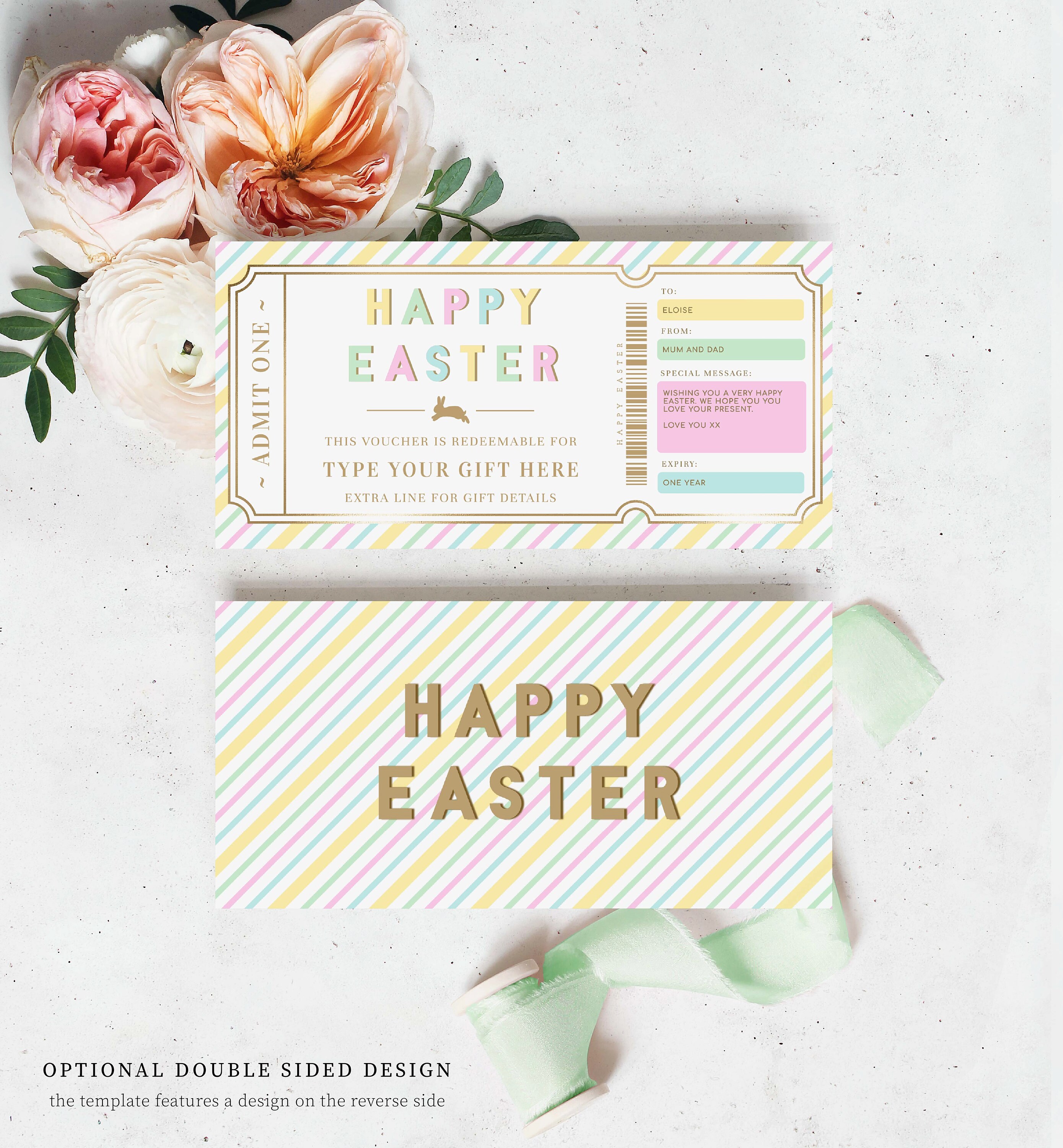 Easter Gift Voucher Template, Fully Custom Printable Gift Certificate ...