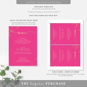 Hot Pink and Gold Editable Menu Template Printable Wedding - Etsy