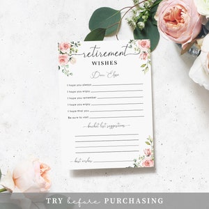 Printable Retirement Wishes Template, Blush Floral Retirement Keepsake ...