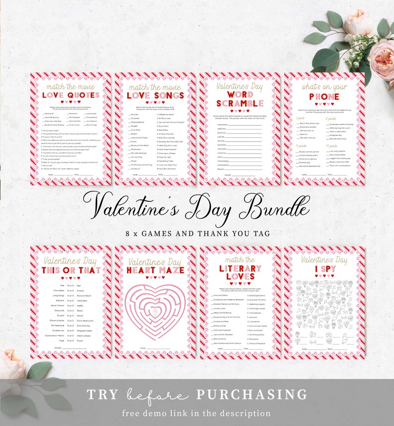 Valentines Day Games Bundle, Printable Galentines Day Games Bundle ...