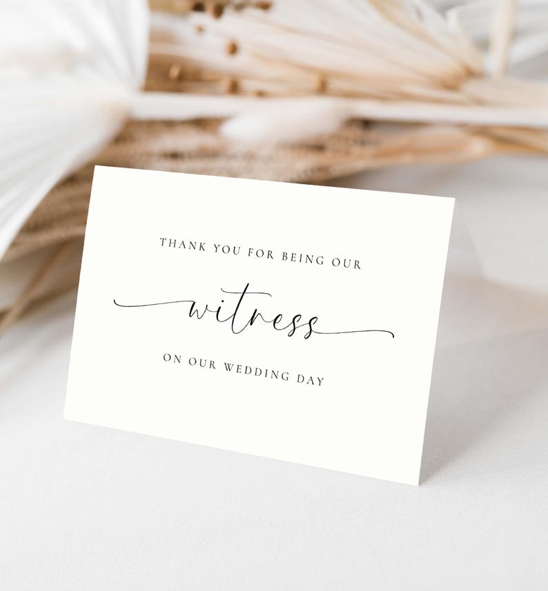 Printable Witness Thank You Card Template: Minimalist Wedding (5x7 Inch ...