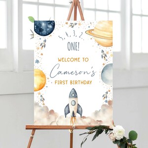 Rocket Ship Outer Space Birthday Welcome Sign, Printable First Trip ...