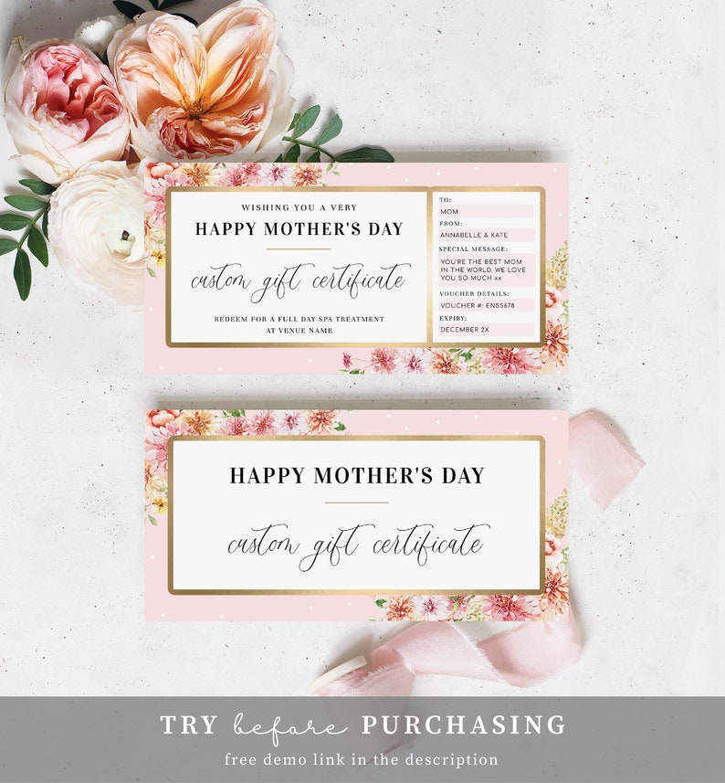 Happy Mother's Day Gift Voucher Fully Custom Printable | Etsy