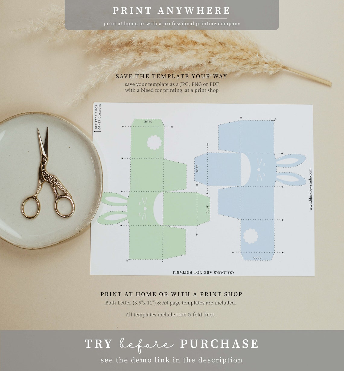Printable Easter Bunny Treat Box Template, Editable Easter Egg Gift Box ...