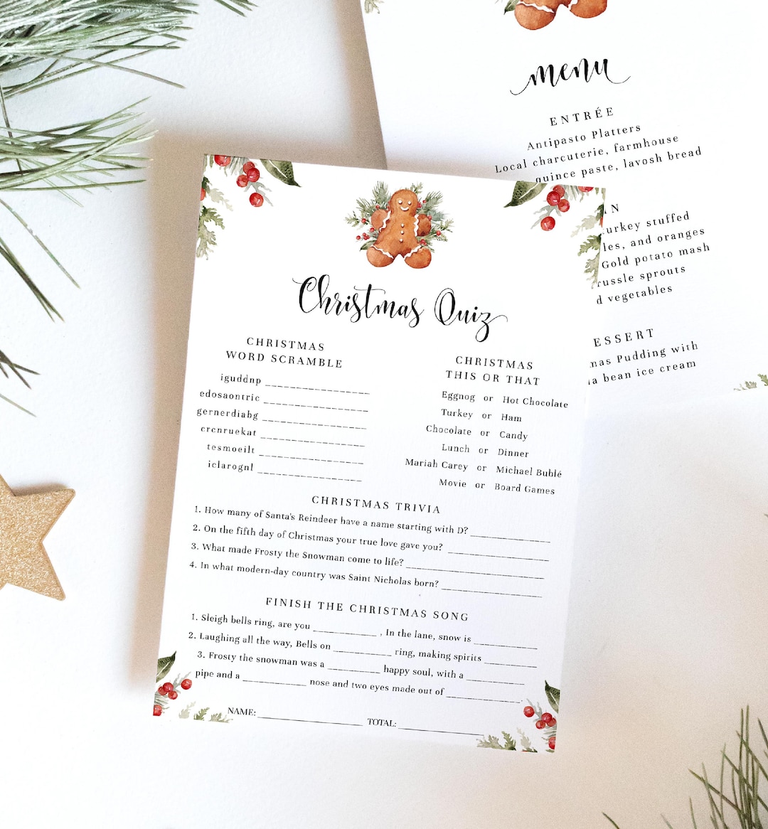 Cuestionario de Navidad imprimible, Cuestionario de trivia navideña ...