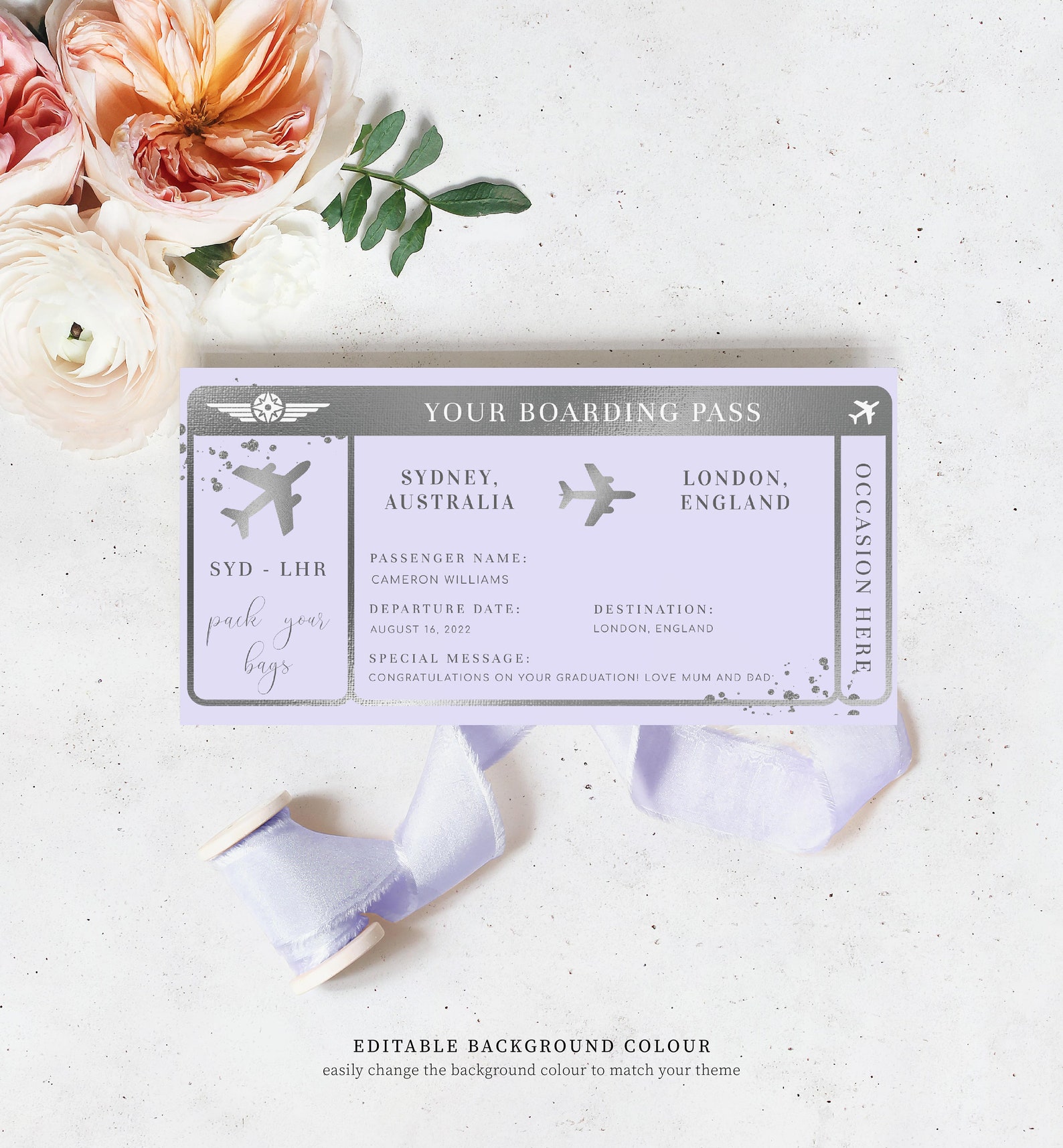 Editable Boarding Pass Template Printable Blue Watercolour - Etsy