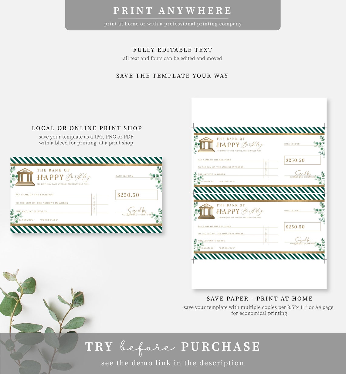 Birthday Cheque Template Fake Bank Cheque Gift Voucher - Etsy Australia