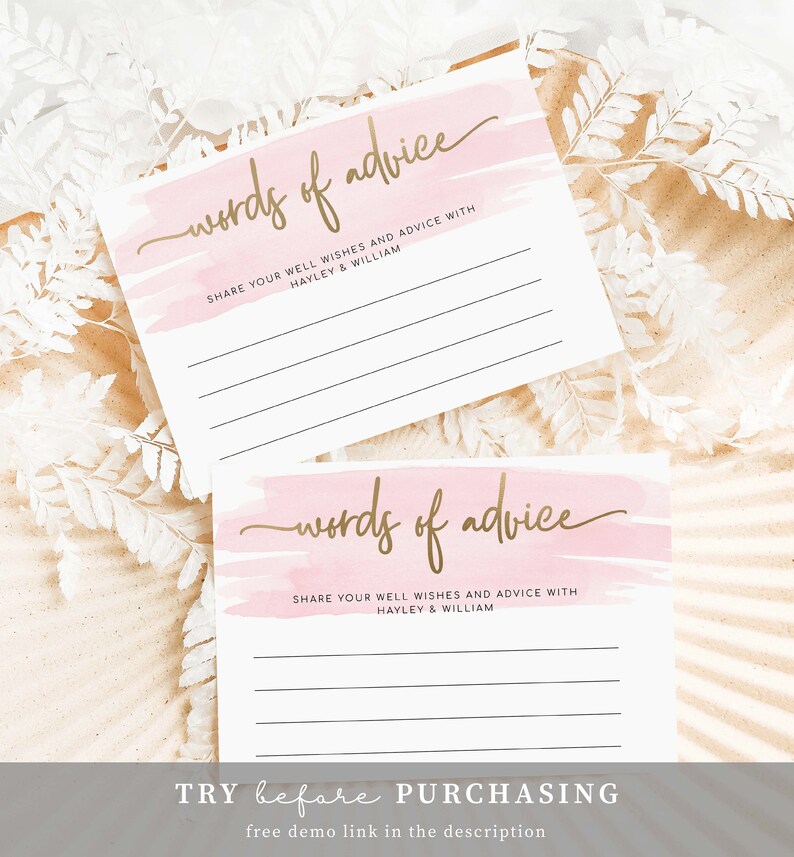 Pink Watercolour Advice Card and Sign, Baby Shower (digital Download ...