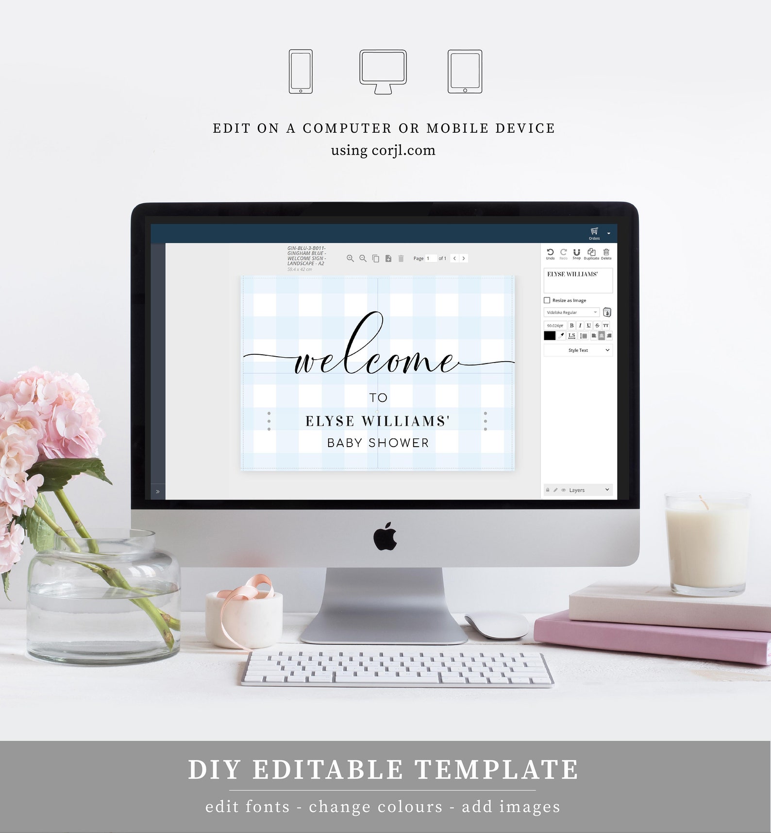 Blue Gingham Welcome Sign Boy Baby Shower Pale Blue Check - Etsy