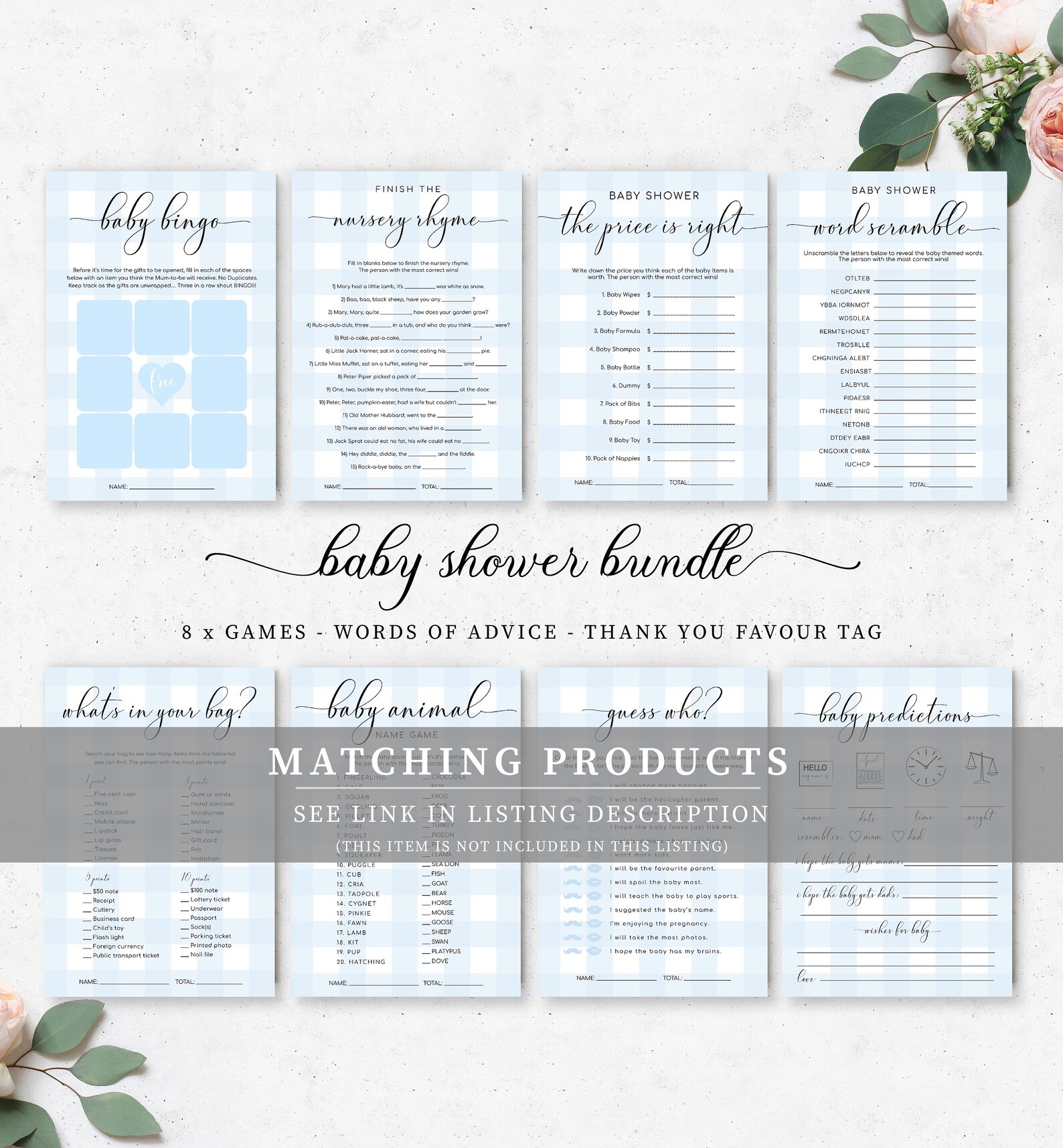 Blue Gingham Welcome Sign Boy Baby Shower Pale Blue Check | Etsy