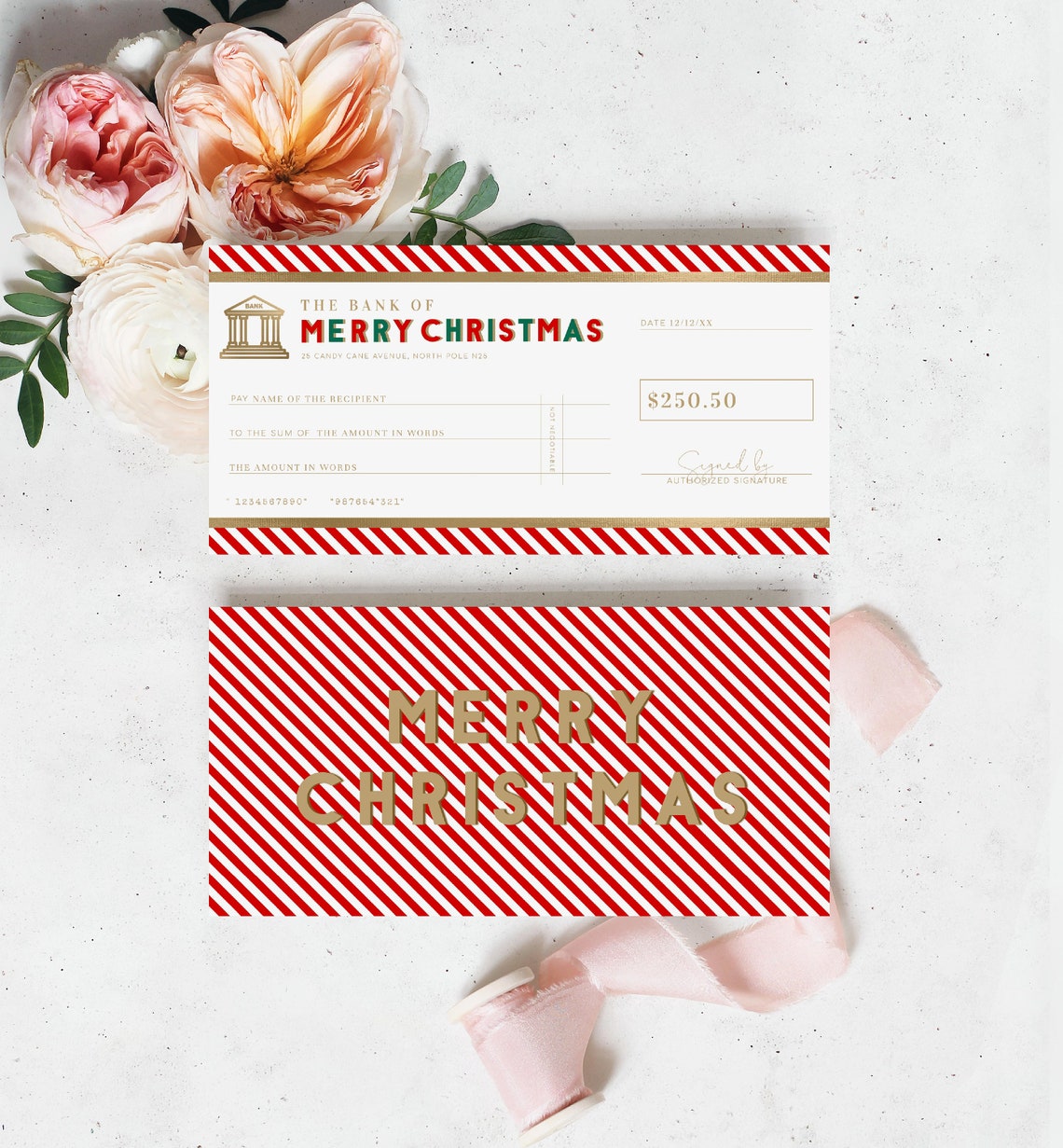 Printable Christmas Gift Check Template, DIY Fake Bank Cheque (digital ...