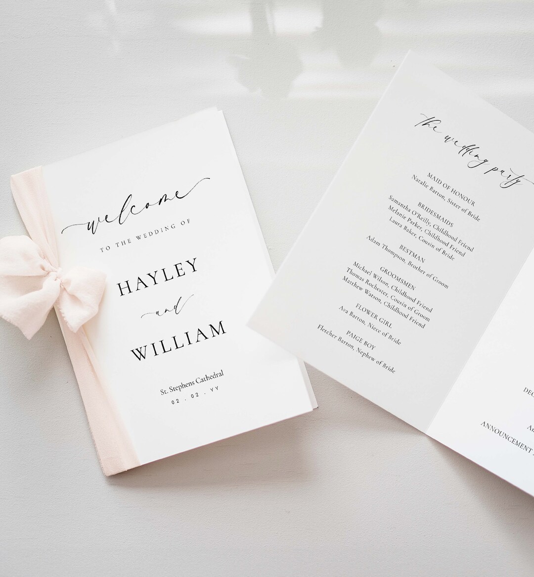 Printable Wedding Ceremony Program Template, Modern Minimalist, Wedding ...