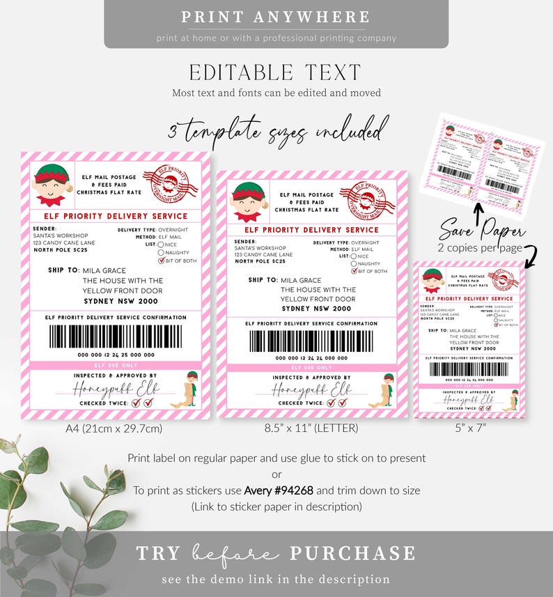 Printable Elf Arrival Box Shipping Label Sticker, North Pole Elf Mail ...