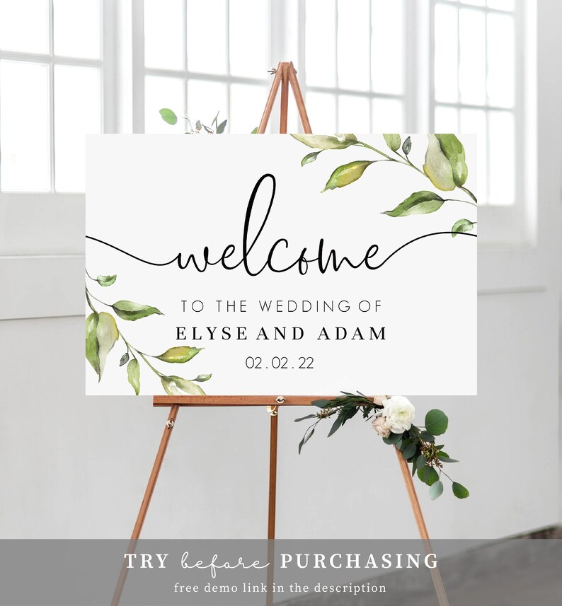 Printable Greenery Wedding Welcome Sign Greenery Welcome - Etsy