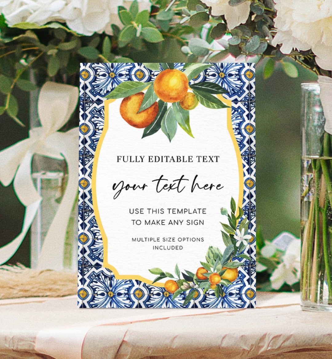 Fully Editable Custom Text Printable Sign Template, Positano Blue Tile ...