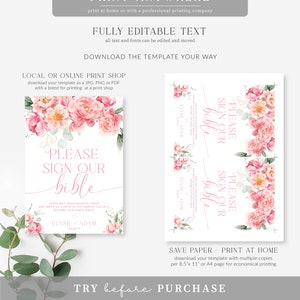 Printable Sign Our Bible Sign, Wedding Bible Guest Book Sign, Blush ...
