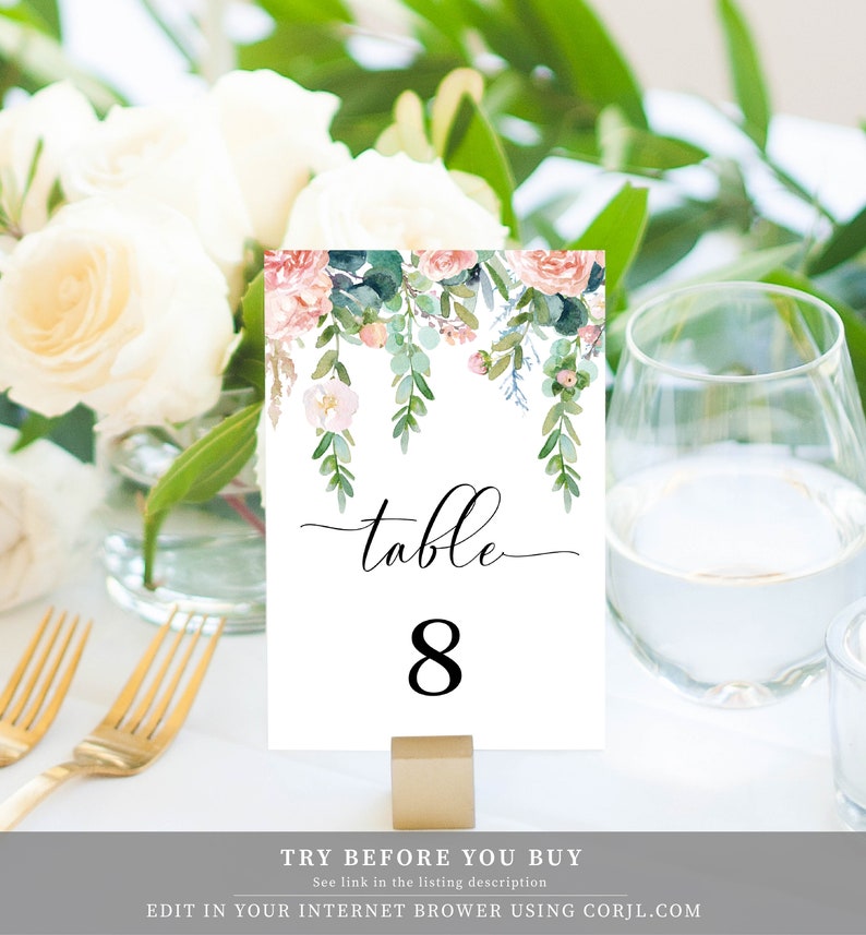 Printable Table Numbers Template Floral Table Number | Etsy