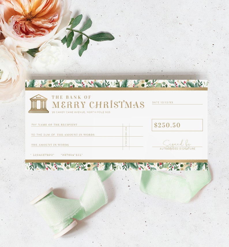 Christmas Cheque Template, Fake Bank Cheque Gift Voucher, Custom ...