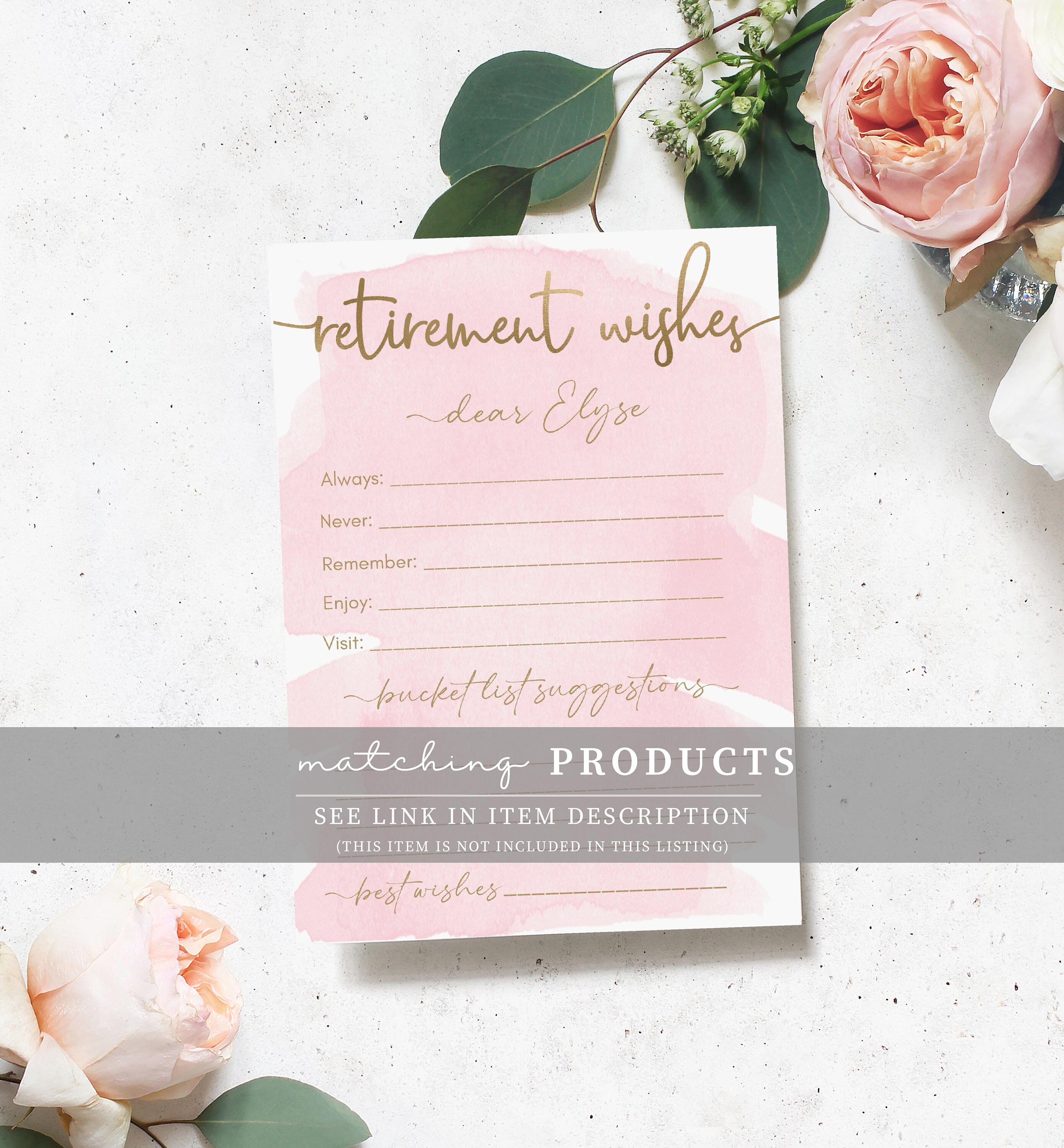 Printable Retirement Party Invitation Pink Watercolour Gold - Etsy ...