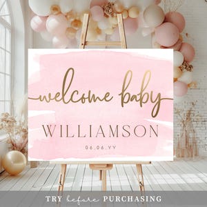 Pink Watercolor Baby Shower Welcome Sign, Faux Gold (digital Download ...