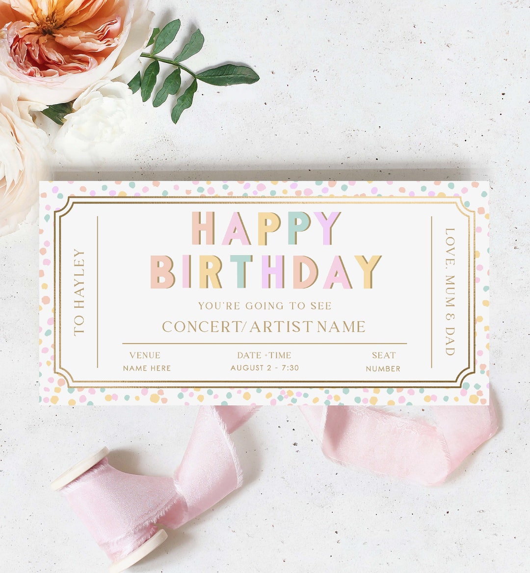Happy Birthday Concert Gift Voucher Template, Printable Music Festival ...