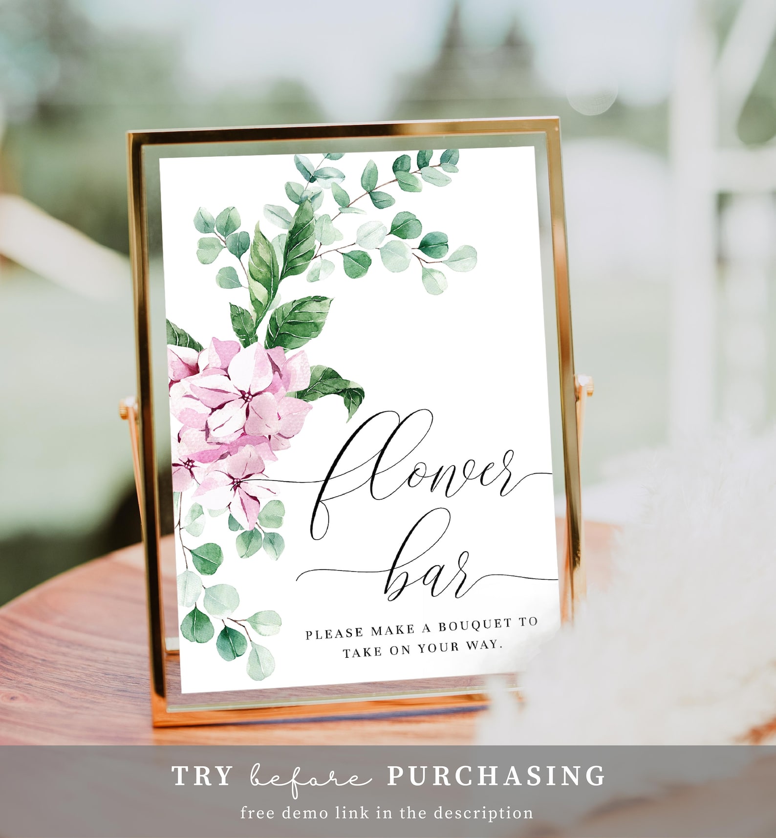 Pink Hydrangea Floral Flower Bar Sign Printable Grand - Etsy