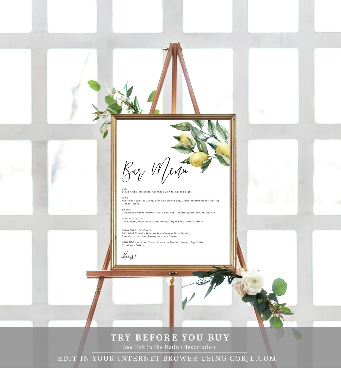 Printable Lemon Bar Menu Sign Editable Wedding Bar Menu Sign | Etsy