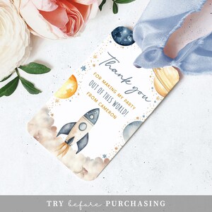 Rocket Ship Outer Space Birthday Favor Tag, Printable First Trip Around ...