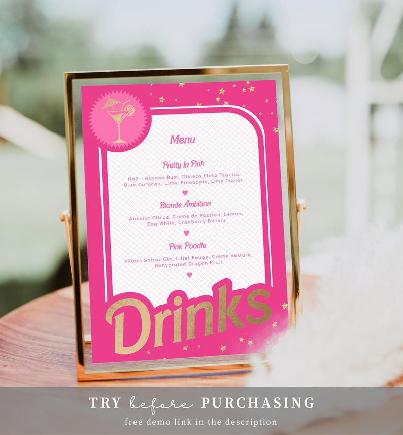 Editable Drinks Menu Sign Hens Party Cocktail Menu Birthday - Etsy