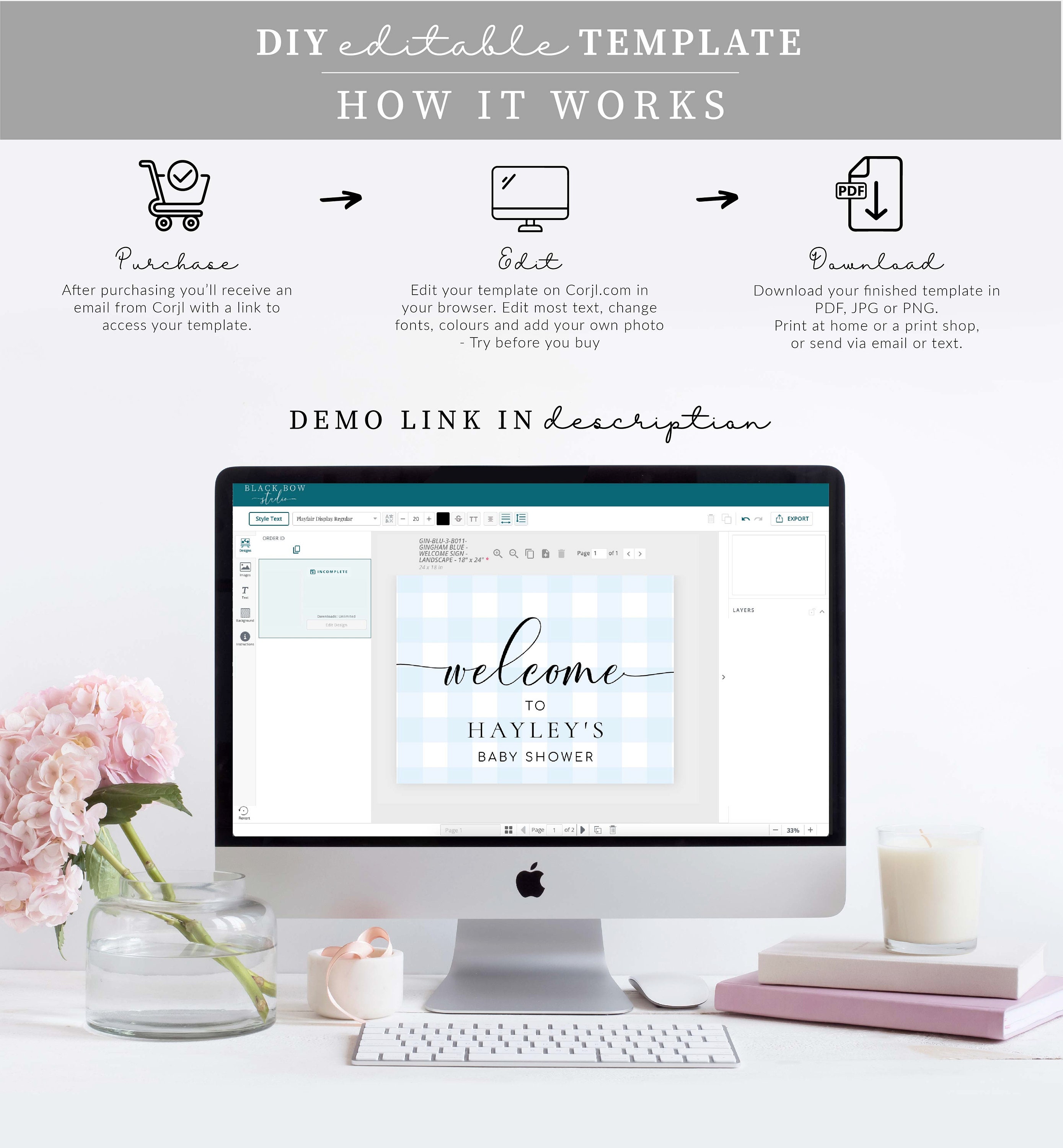 Blue Gingham Graduation Welcome Sign (printable) - Etsy