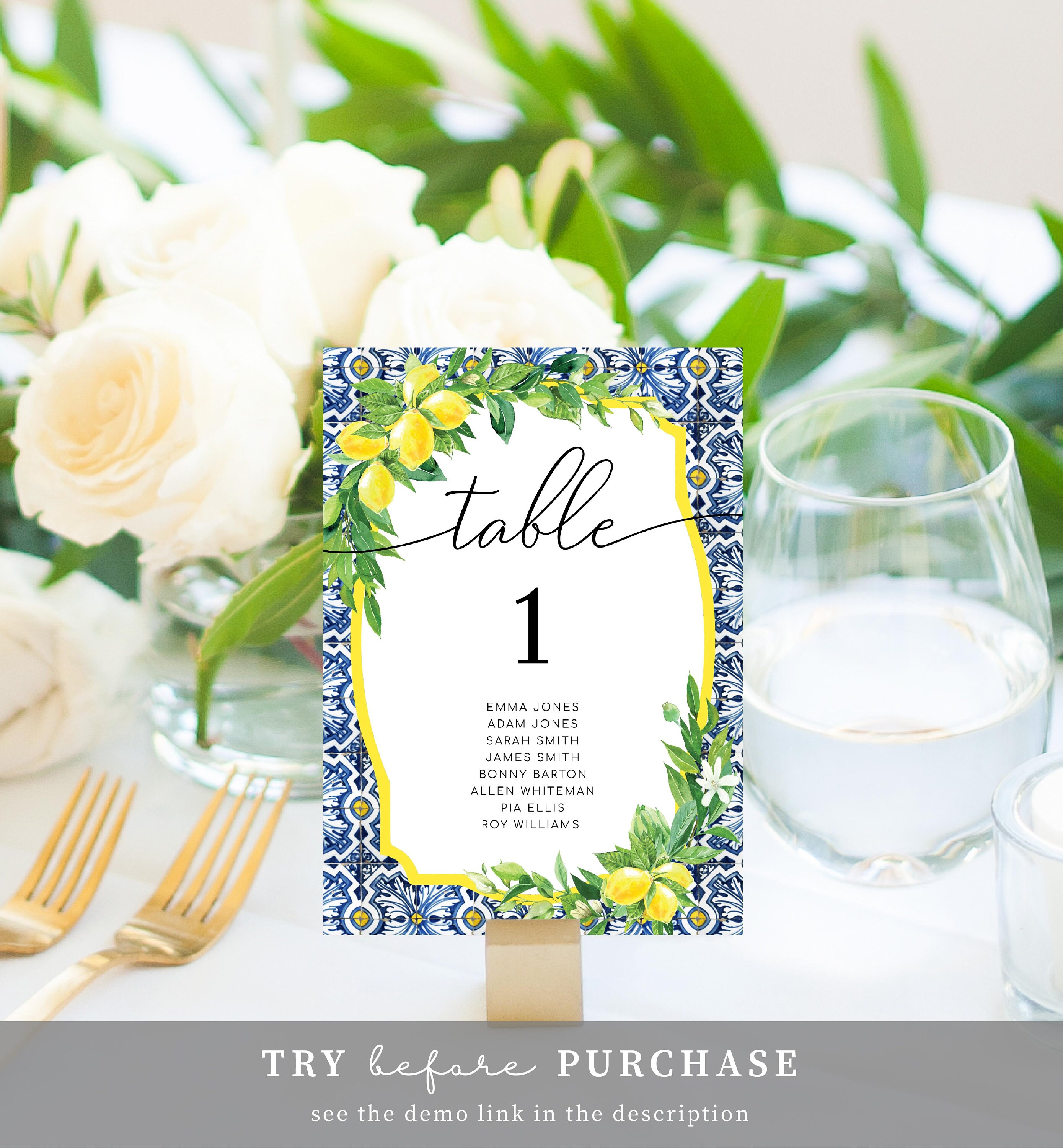 Printable Table Seating Chart Printable Positano Blue Tile - Etsy Australia