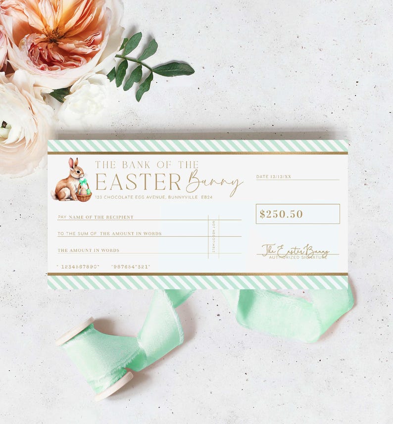 Easter Cheque Template, Fake Bank Cheque Gift Voucher, Custom Printable ...