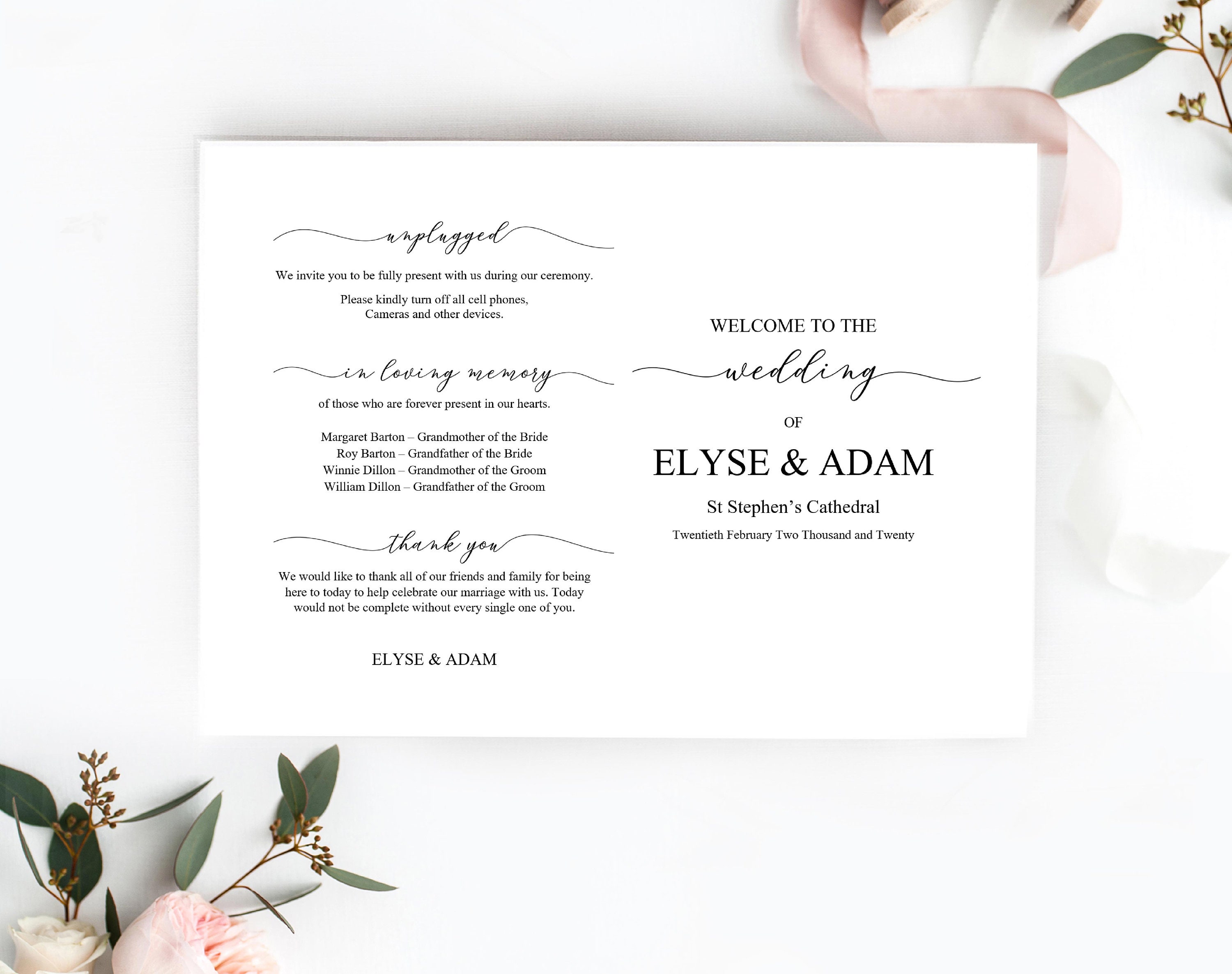 Printable Wedding Program Booklet Template Wedding Order of | Etsy