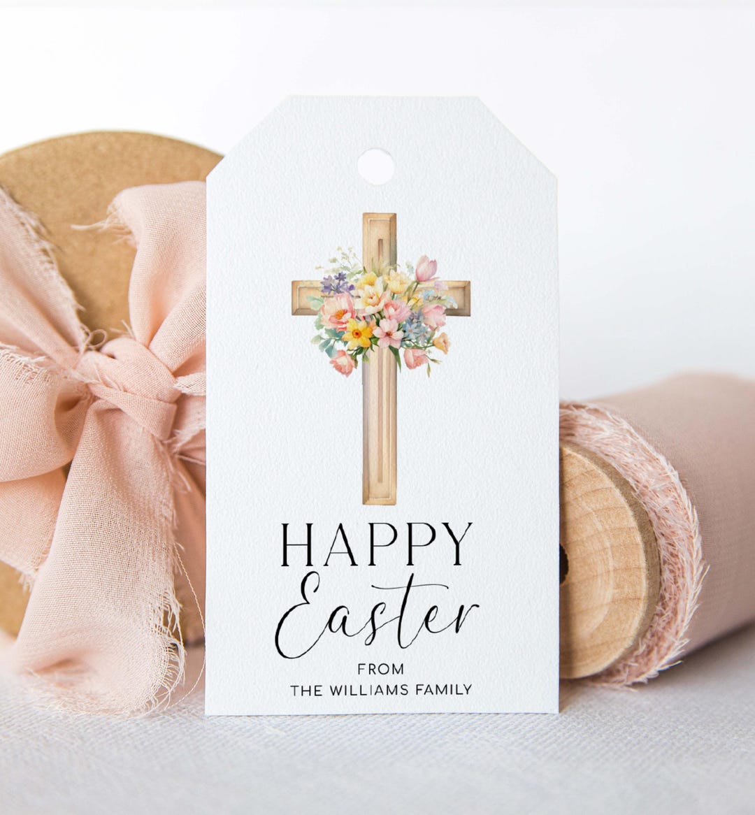 Easter Floral Cross Gift Tag Template, Printable Happy Easter Gift Tag ...