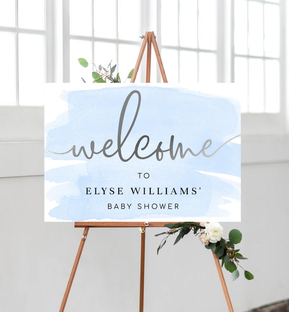Welcome Sign Blue Watercolour Silver Foil Boy Baby | Etsy