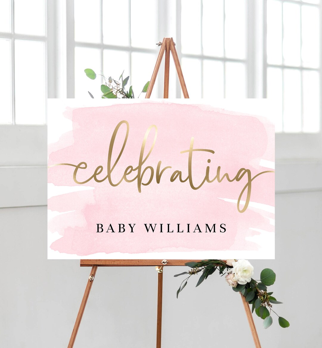 Pink Gold Celebrating Sign - Bridal Shower Welcome Sign - Printable ...