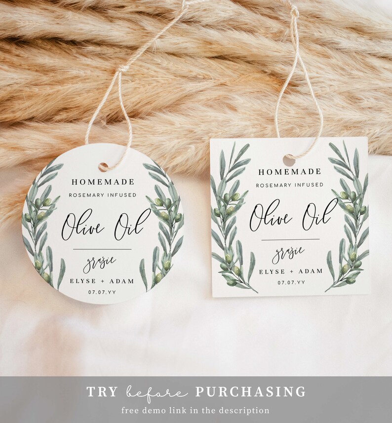 Homemade Olive Oil Favor Tag Template, Olive Leaves Olive Oil Bottle ...