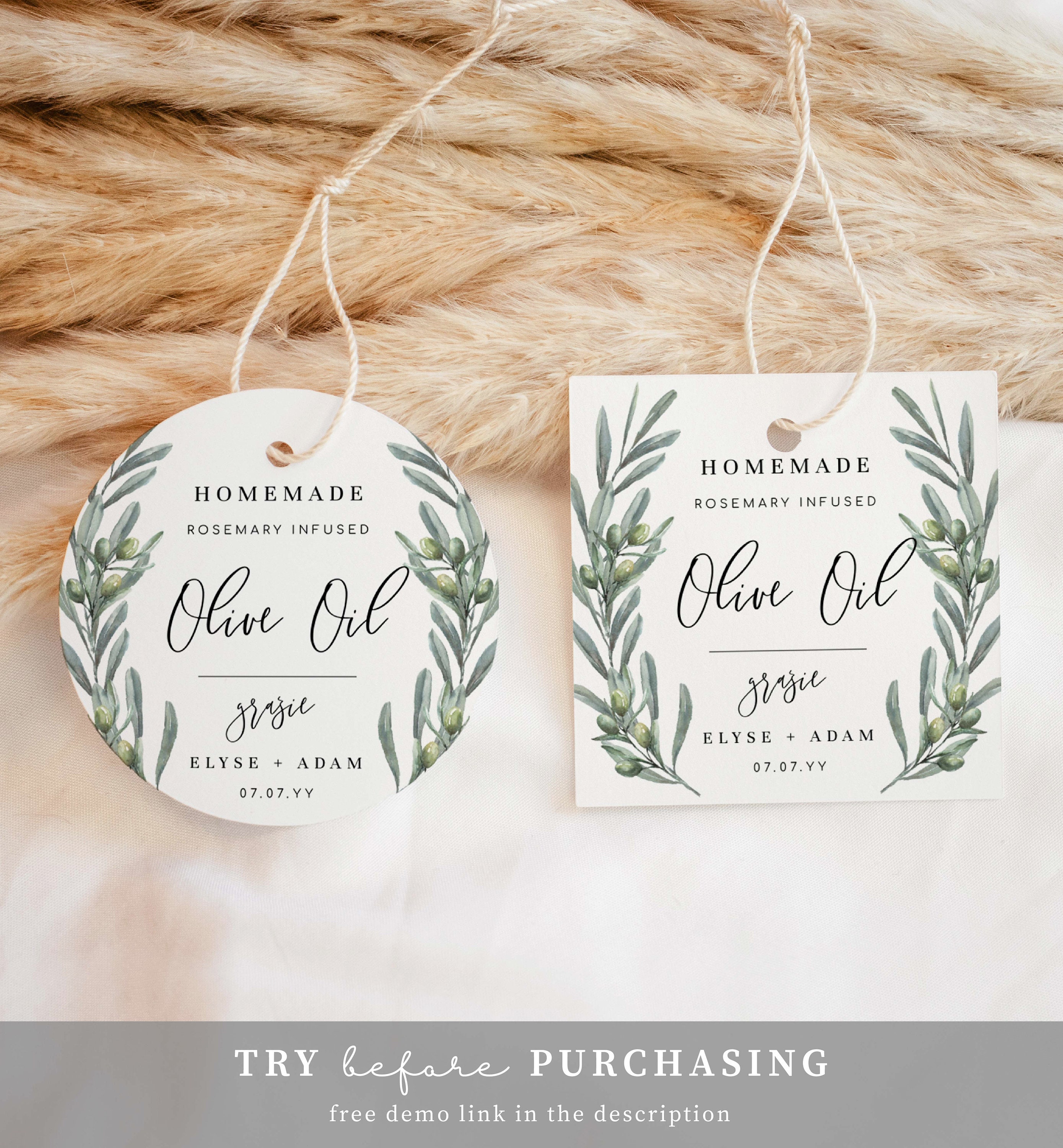 Olive Oil Favor Tag Template, Printable Olive Branch Label (DIY Digital ...