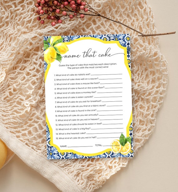 Name That Cake Printable Game Lemon Bridal Shower Game | Etsy