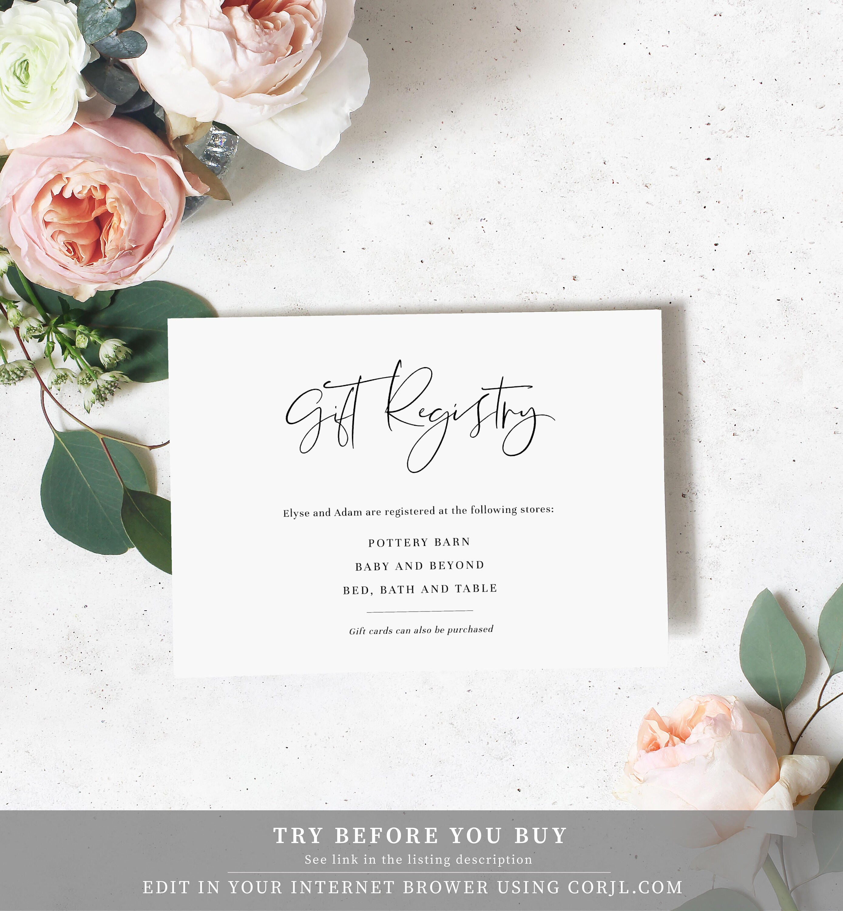 Gift Registry Card Printable Minimalist Modern Wedding Gift | Etsy