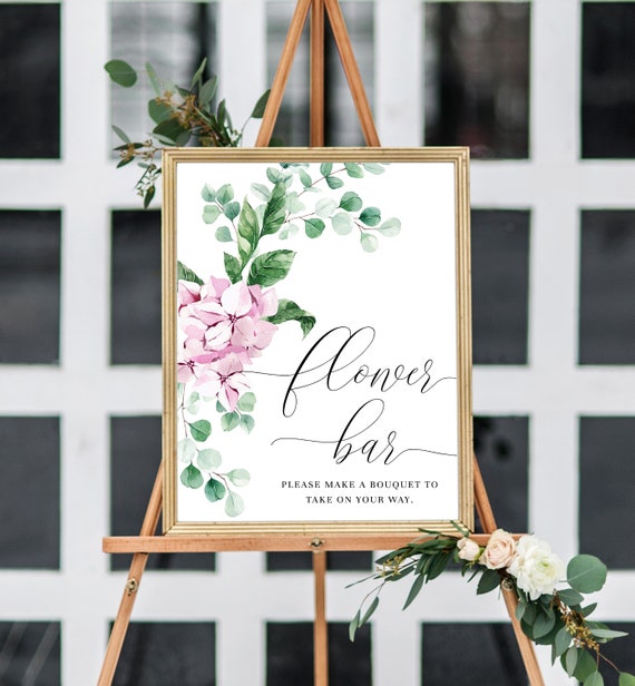 Pink Hydrangea Floral Flower Bar Sign Printable Grand - Etsy