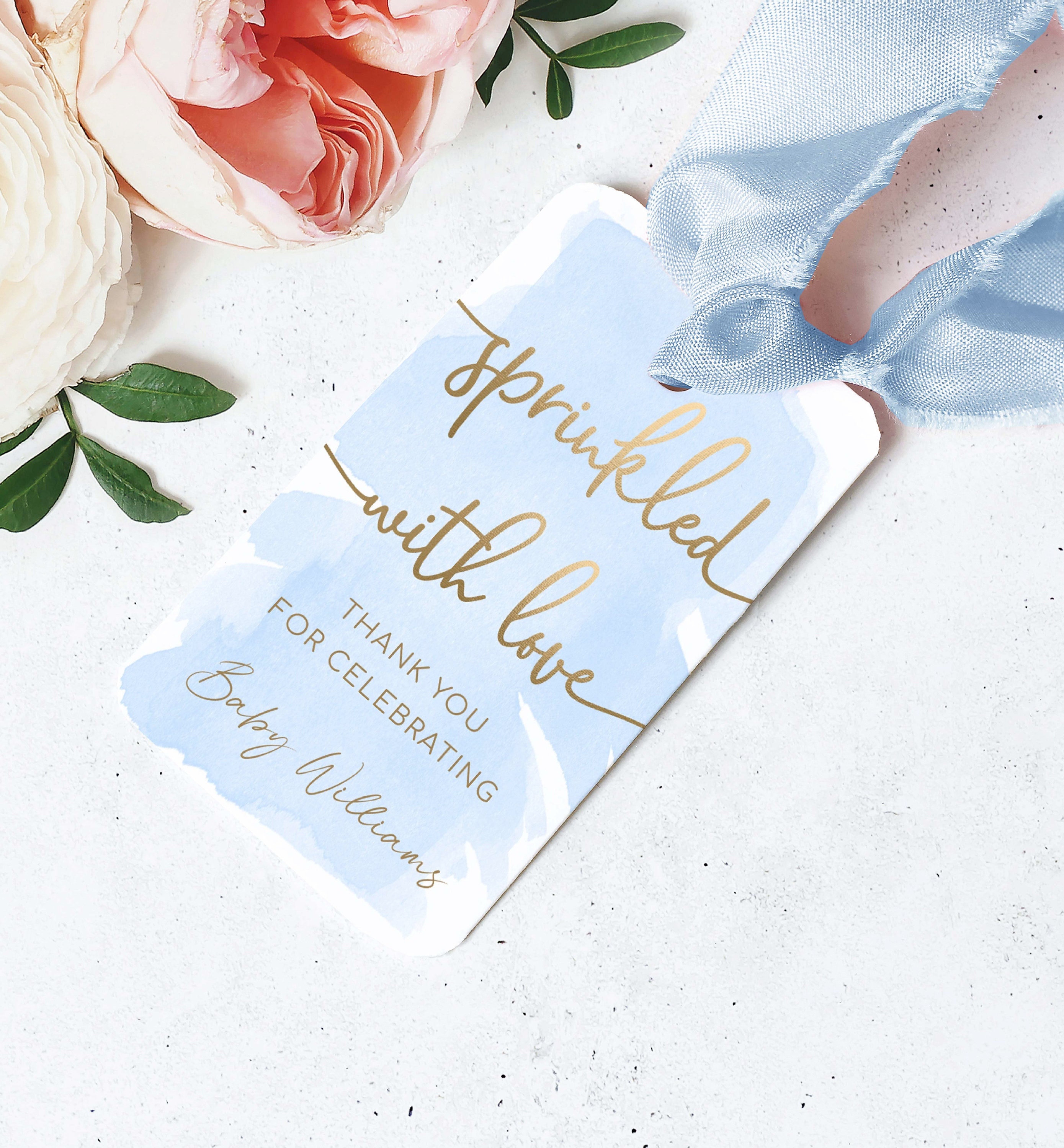 Blue Watercolor Baby Sprinkle Favor Tag Template (printable) - Etsy