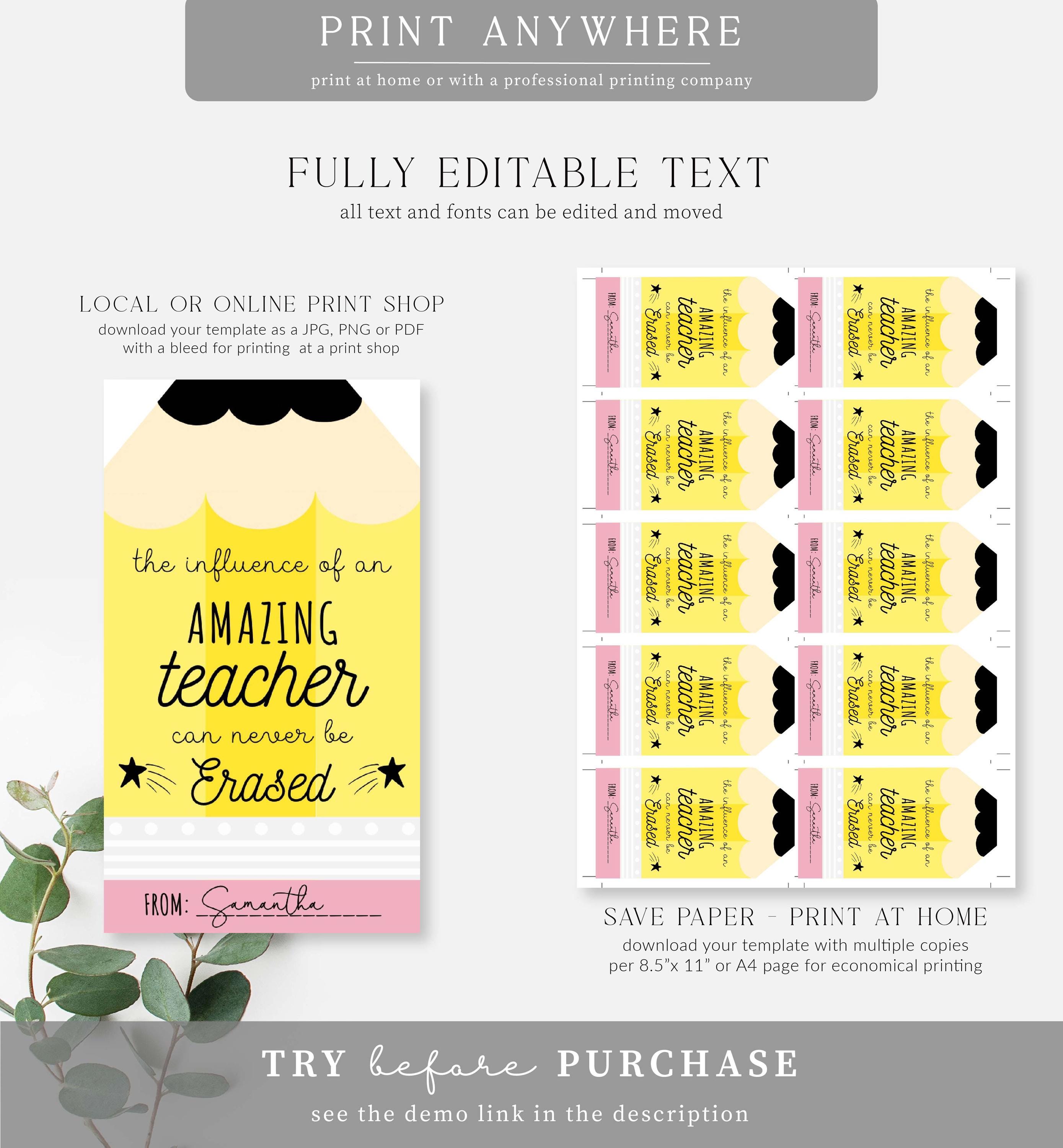 Printable Pencil Teacher Appreciation Tag Template, the Influence of an ...