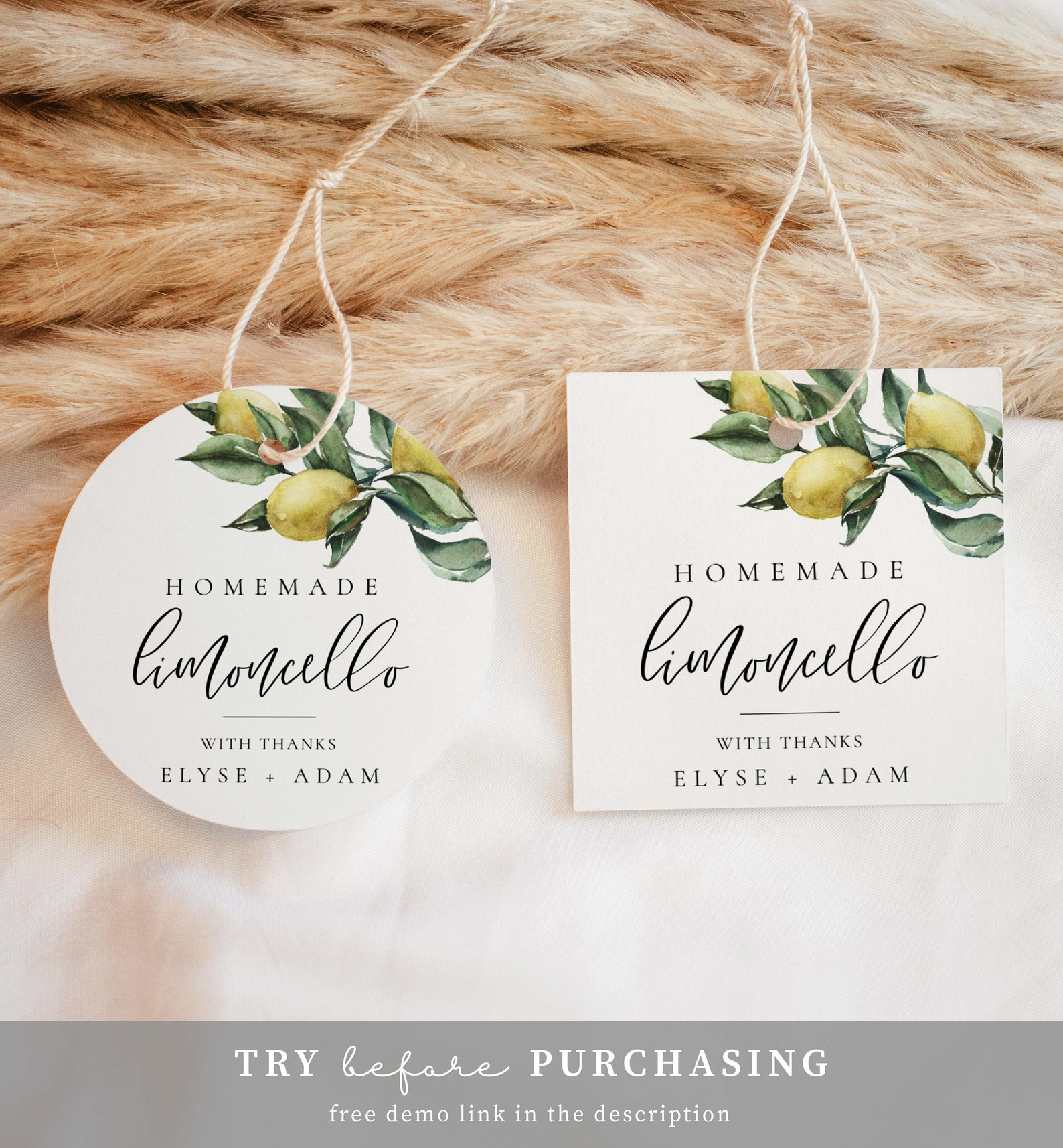 Homemade Limoncello Printable Favor Tags, Italian Tuscan Lemons Favor ...
