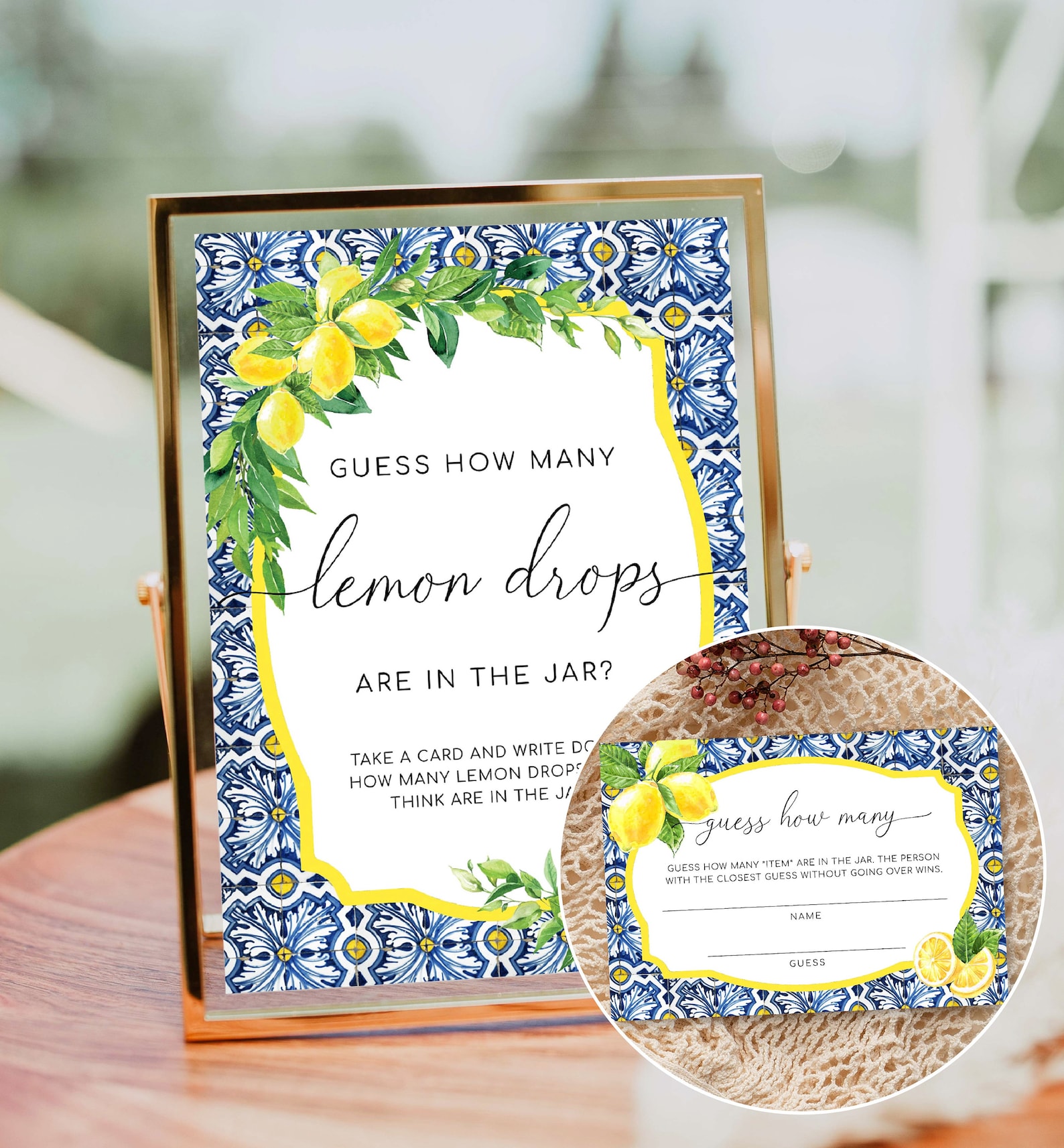 Positano Lemon Game, Guess How Many Sign and Cards (printable Template ...