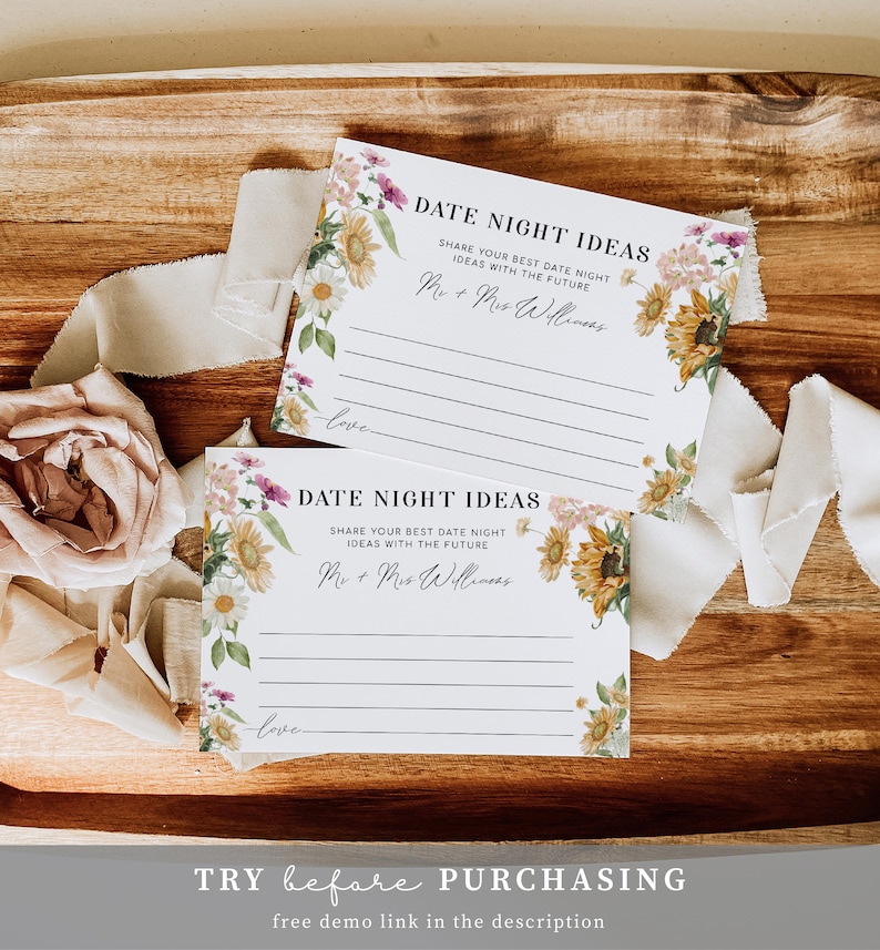 Editable Date Night Ideas Sign and Card Fall Floral Sunflower - Etsy ...