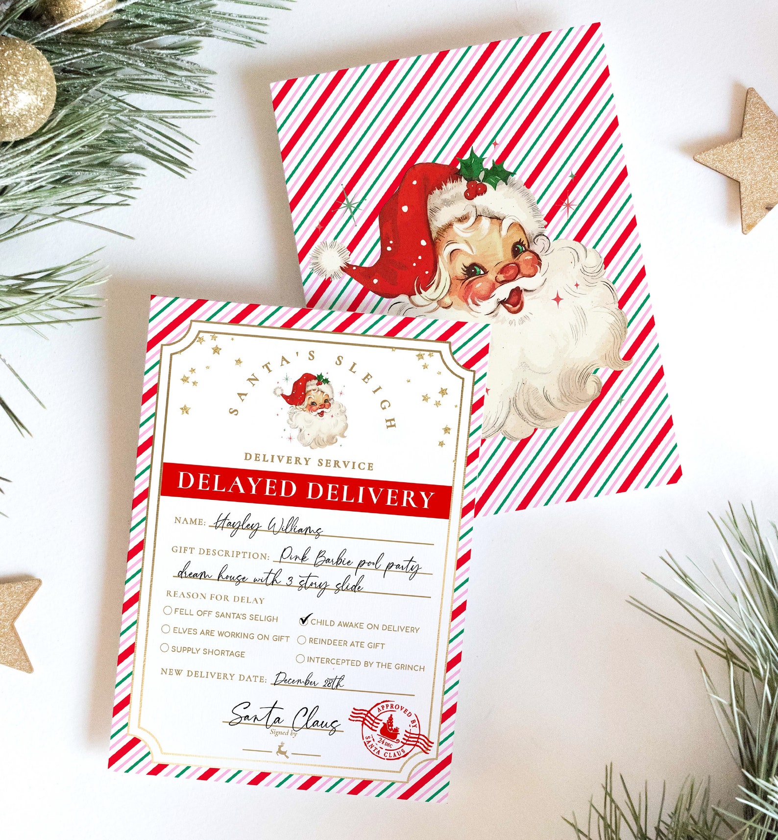Printable Delayed Delivery Notice, Lost Christmas Present Note, Running ...